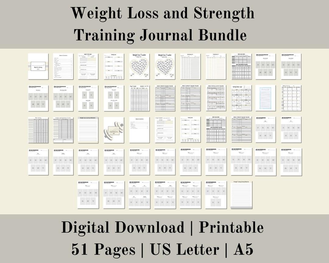 Weight Loss and Strength Training Journal Bundle, Weight Lifting ...