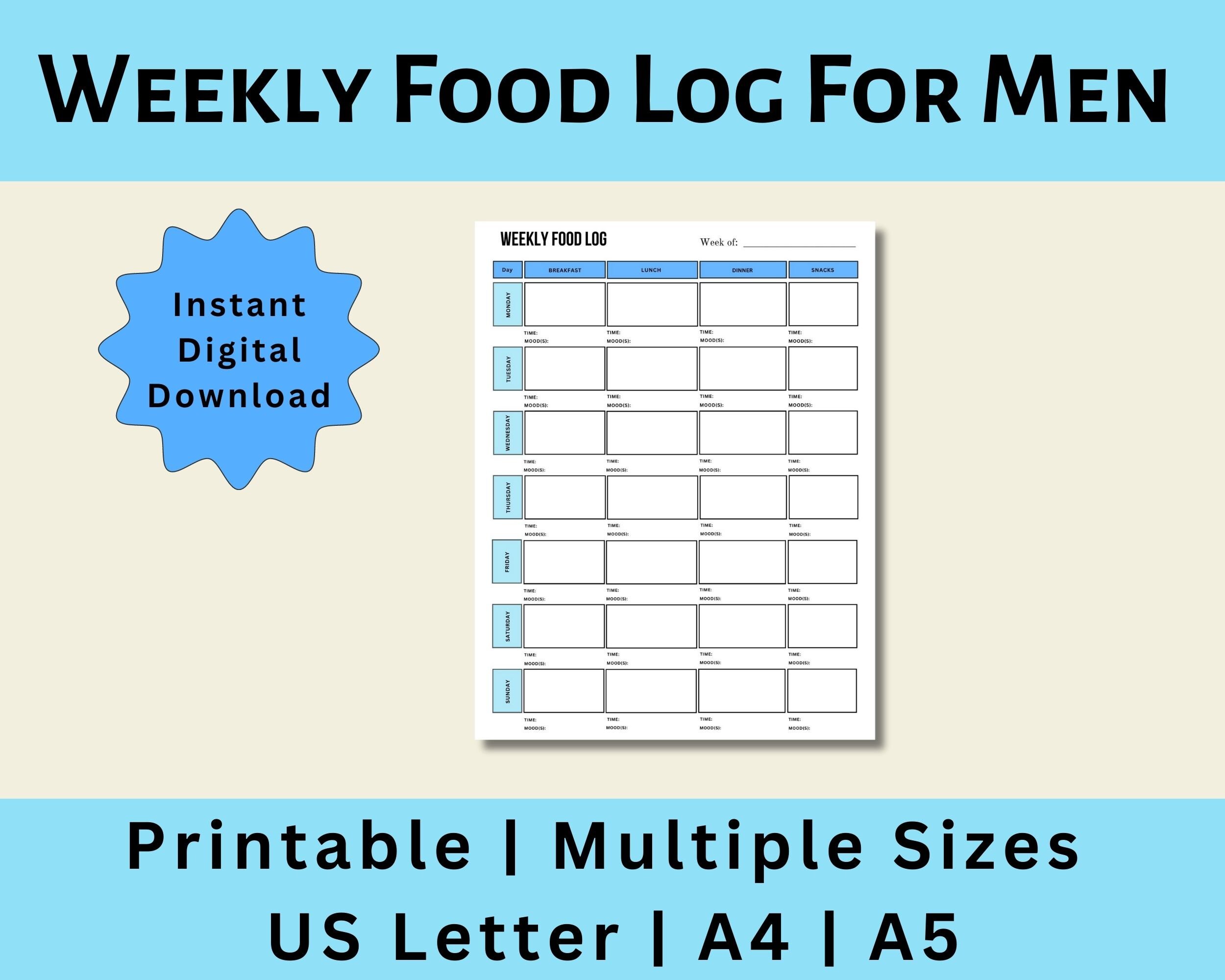 Weekly Food Log, Printable Weekly Food Log, Food Tracker, Meal Tracker ...