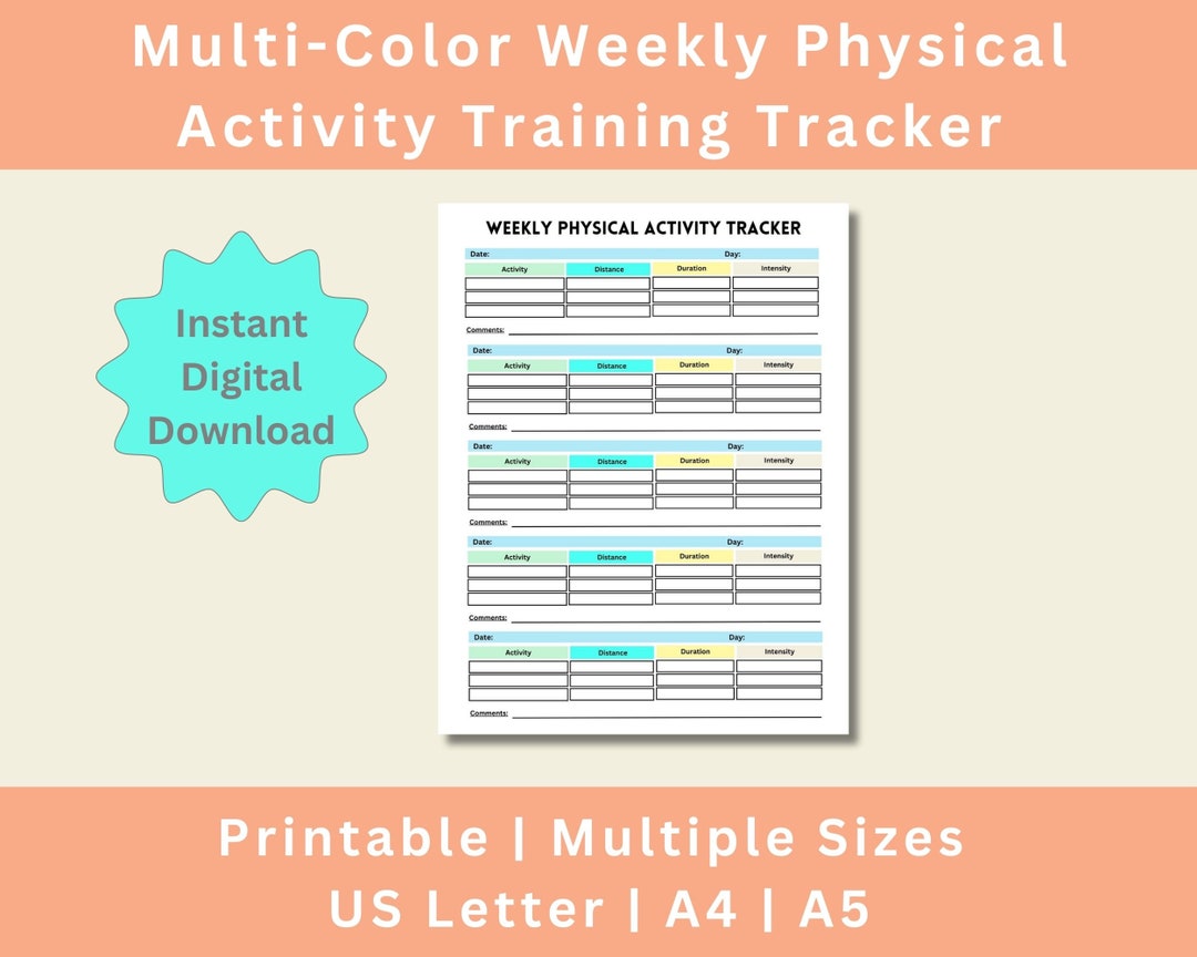 Physical Activity Log, Weekly Physical Activity Tracker Printable ...