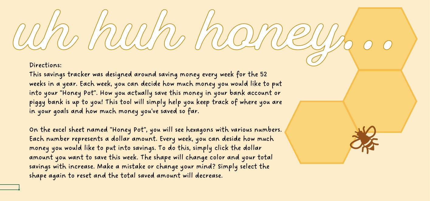 52-week Saving Tracker (excel Download) "honey Pot" - Etsy