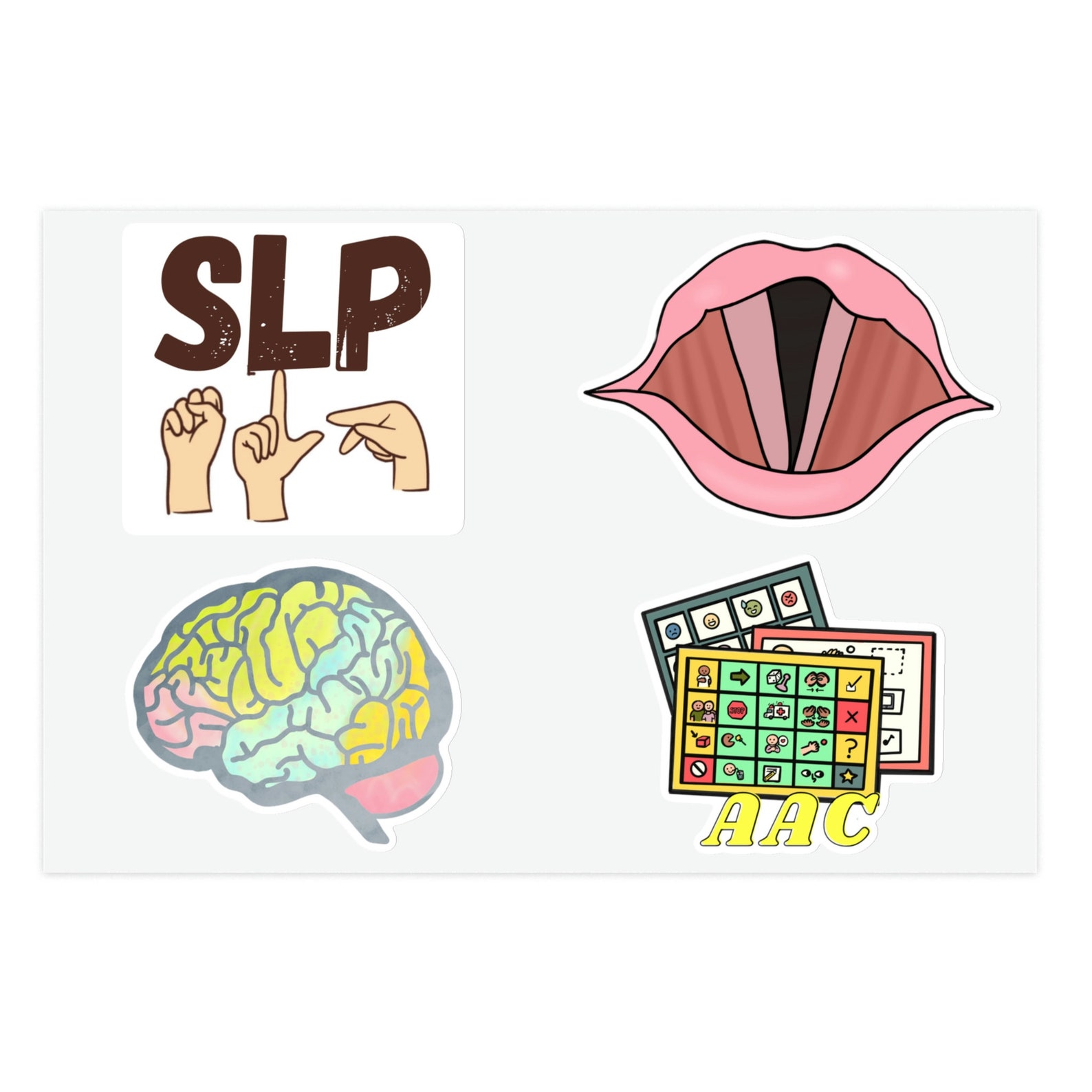 SLP Stickers Sign Language, Vocal Folds, Brain, AAC Sticker Sheet ...