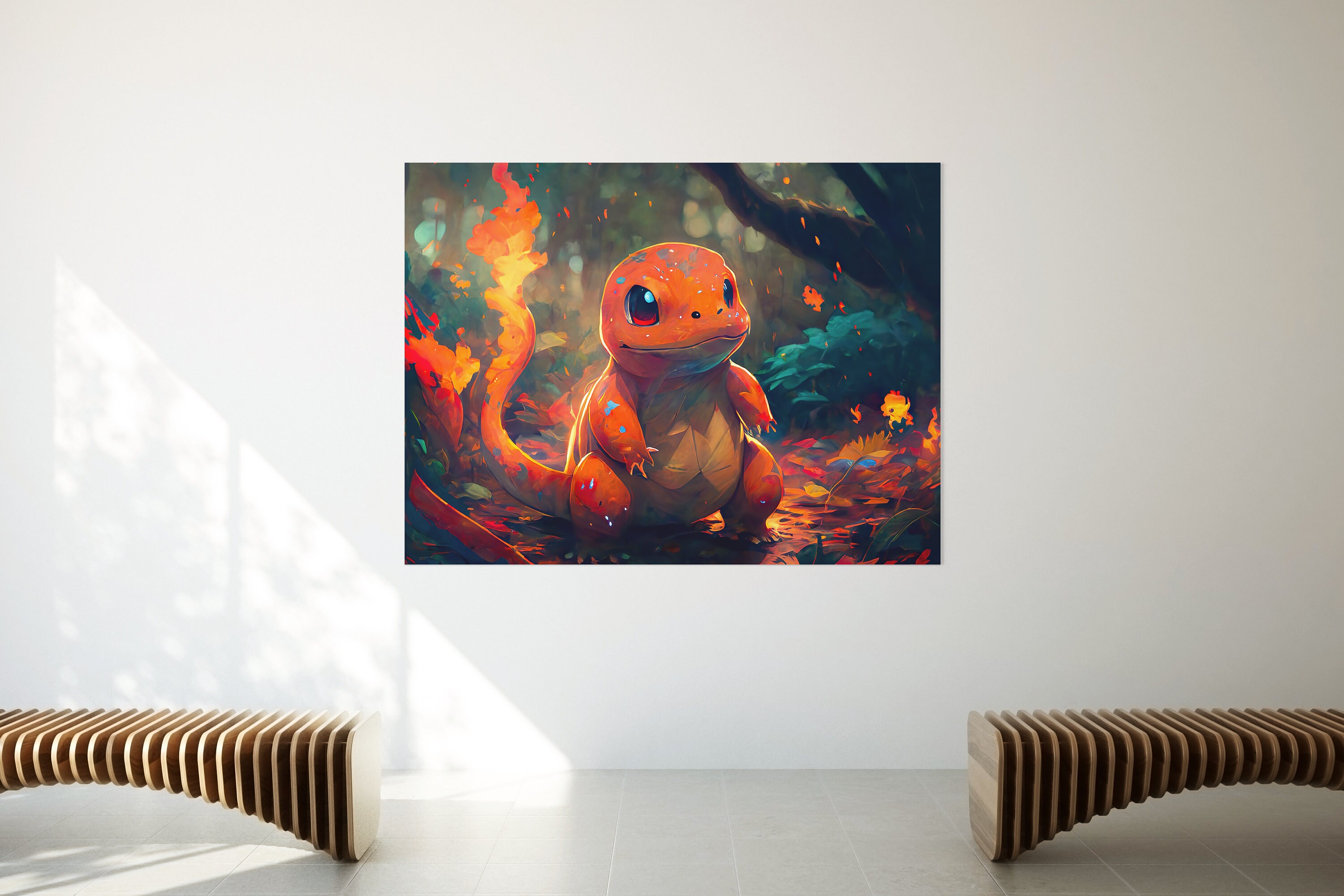 Charmander Poster in the Forest, Pokemon - Artwork in Anime Style, Wall ...