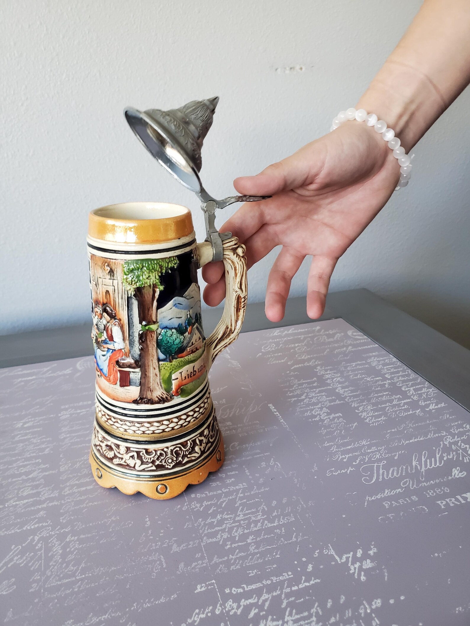 German Beer Mug With Music Ceramic With Metal Lid, Vintage - Etsy