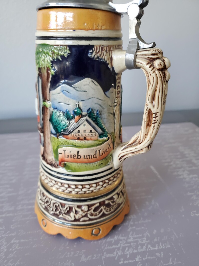 German Beer Mug With Music Ceramic With Metal Lid, Vintage - Etsy