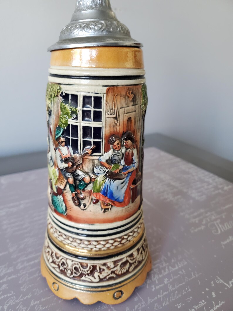 German Beer Mug With Music Ceramic With Metal Lid, Vintage - Etsy