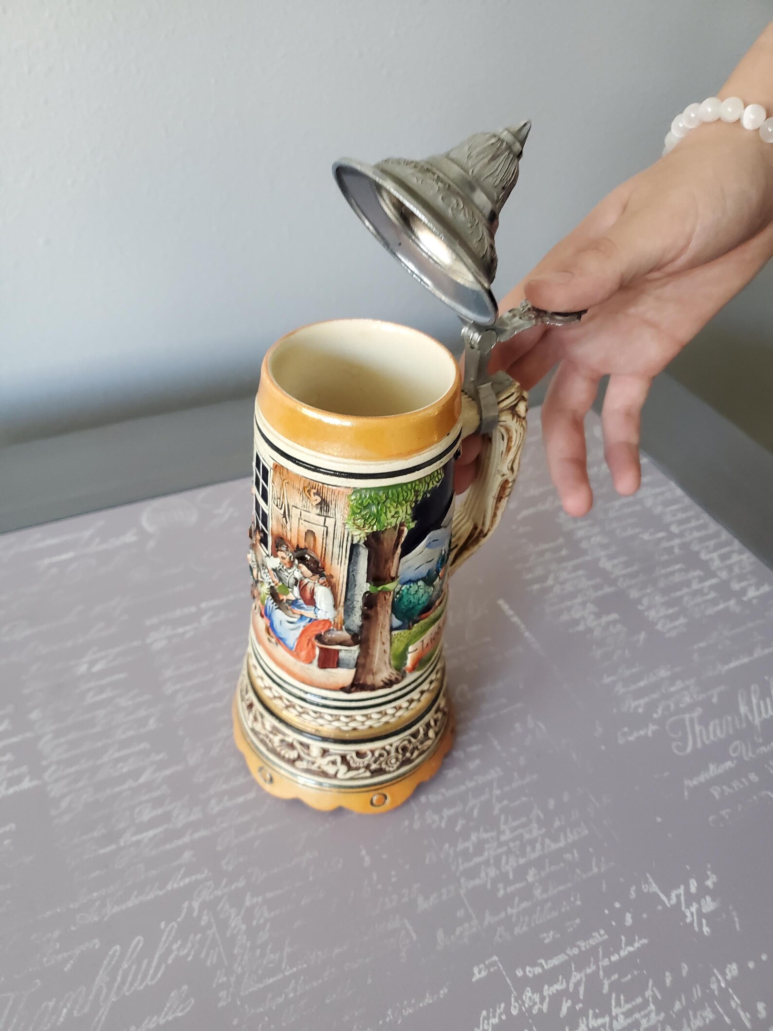 German Beer Mug With Music Ceramic With Metal Lid, Vintage - Etsy