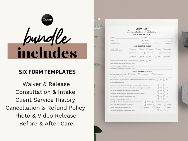 Forms for Spray Tanning Business Bundle - Editable Forms - Canva ...