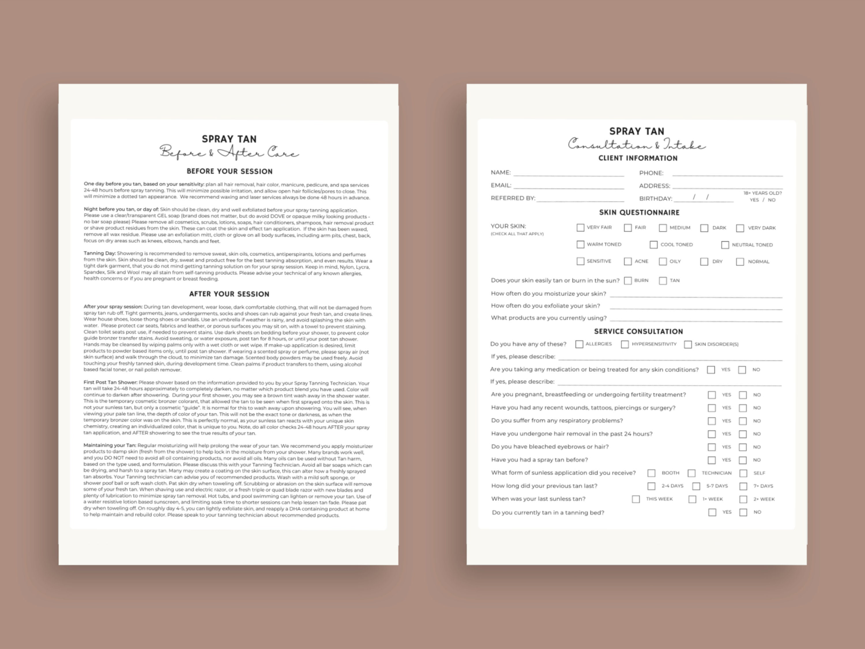 Forms for Spray Tanning Business Bundle - Editable Forms - Canva ...