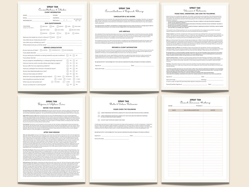 Forms for Spray Tanning Business Bundle - Editable Forms - Canva ...