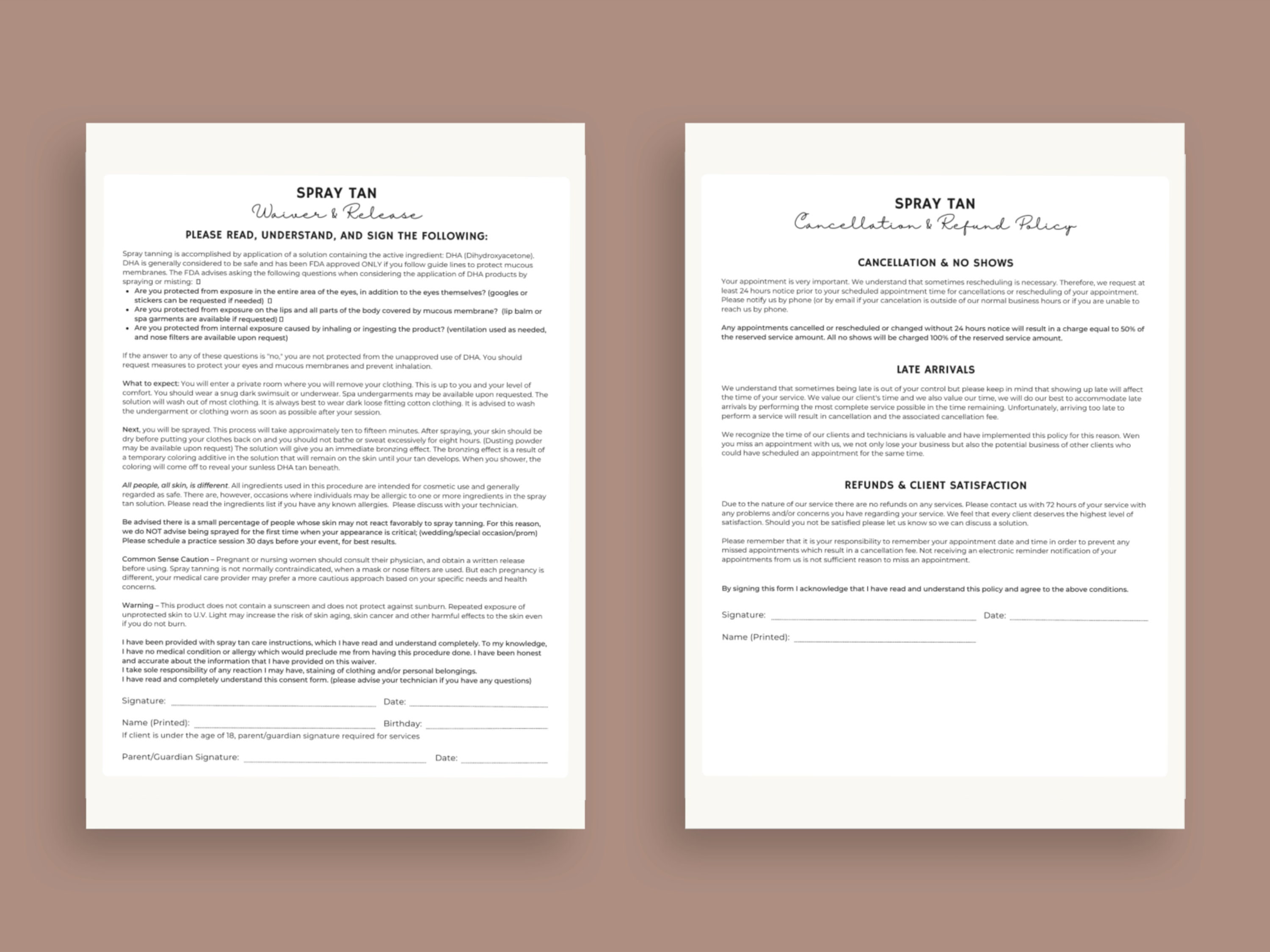 Forms for Spray Tanning Business Bundle - Editable Forms - Canva ...