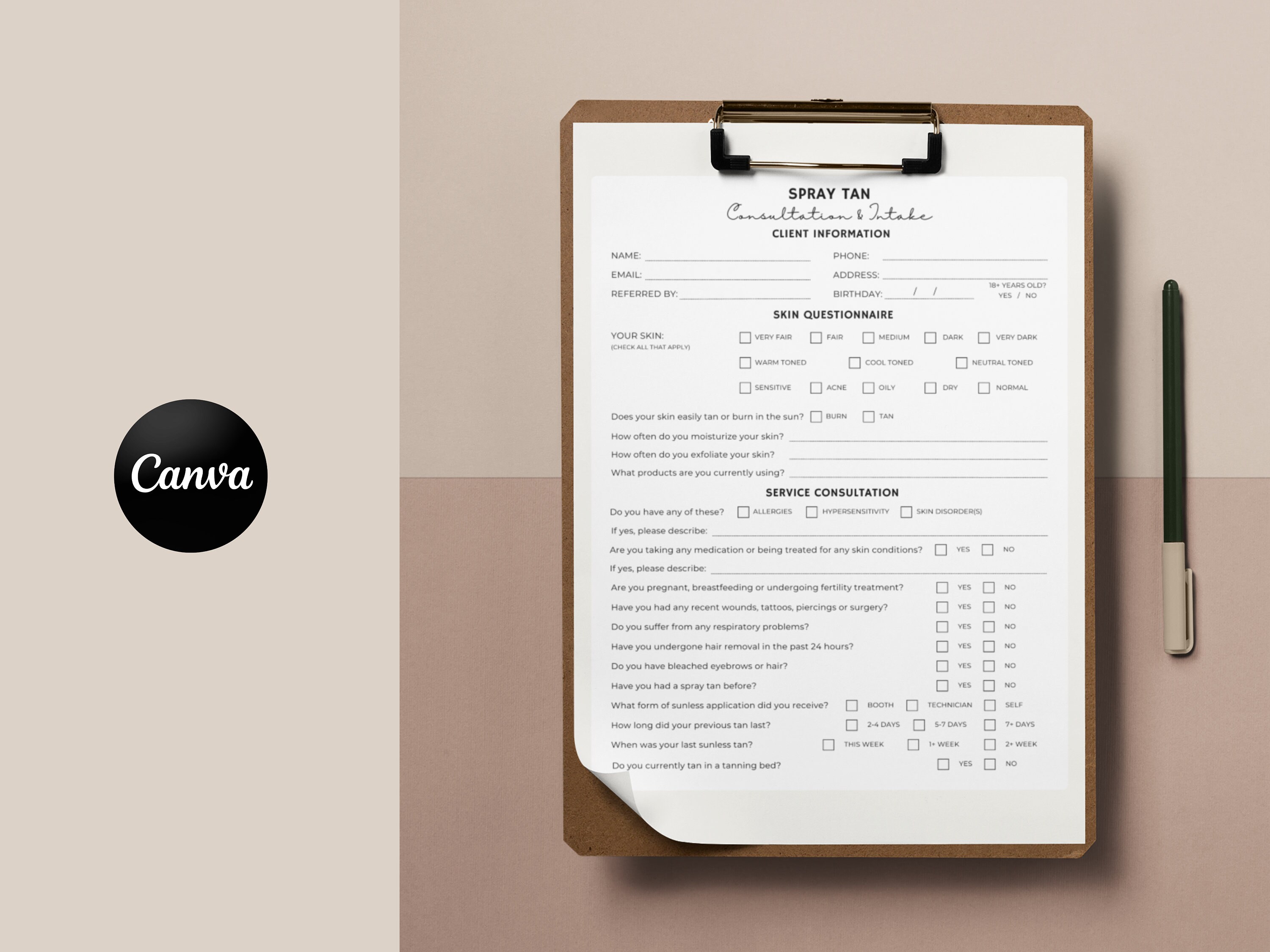 Forms for Spray Tanning Business Bundle - Editable Forms - Canva ...