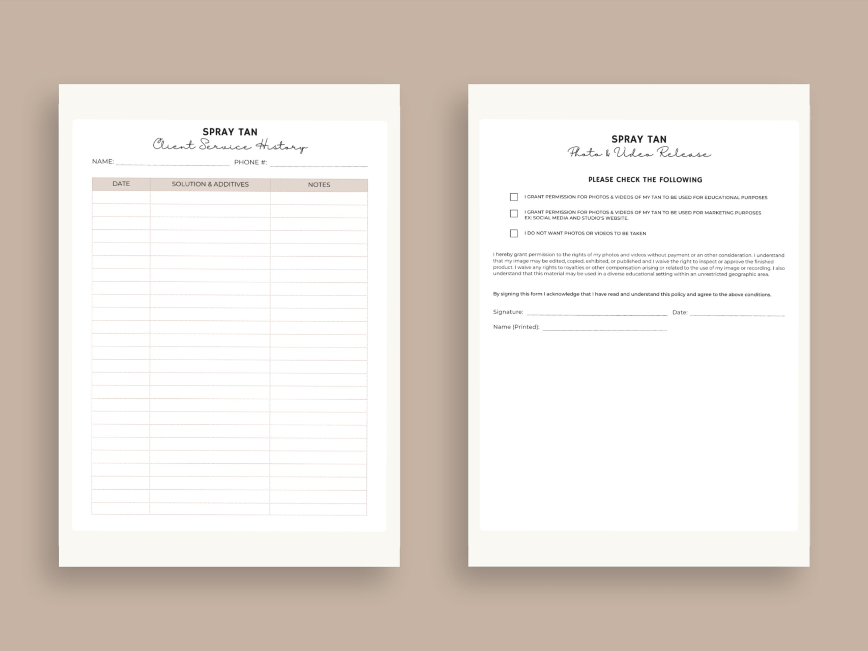 Forms for Spray Tanning Business Bundle - Editable Forms - Canva ...