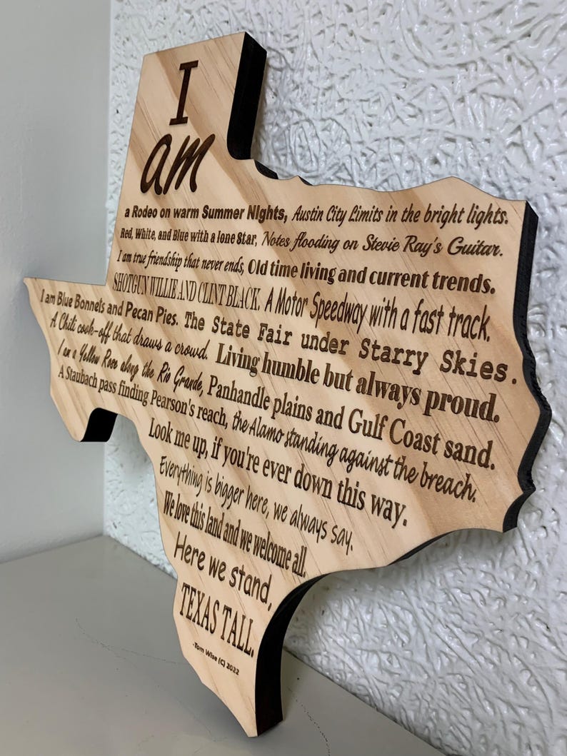Texas Tall Original Poem Rustic Wood Sign 14" by 14" by 3/4" Laser Cut ...