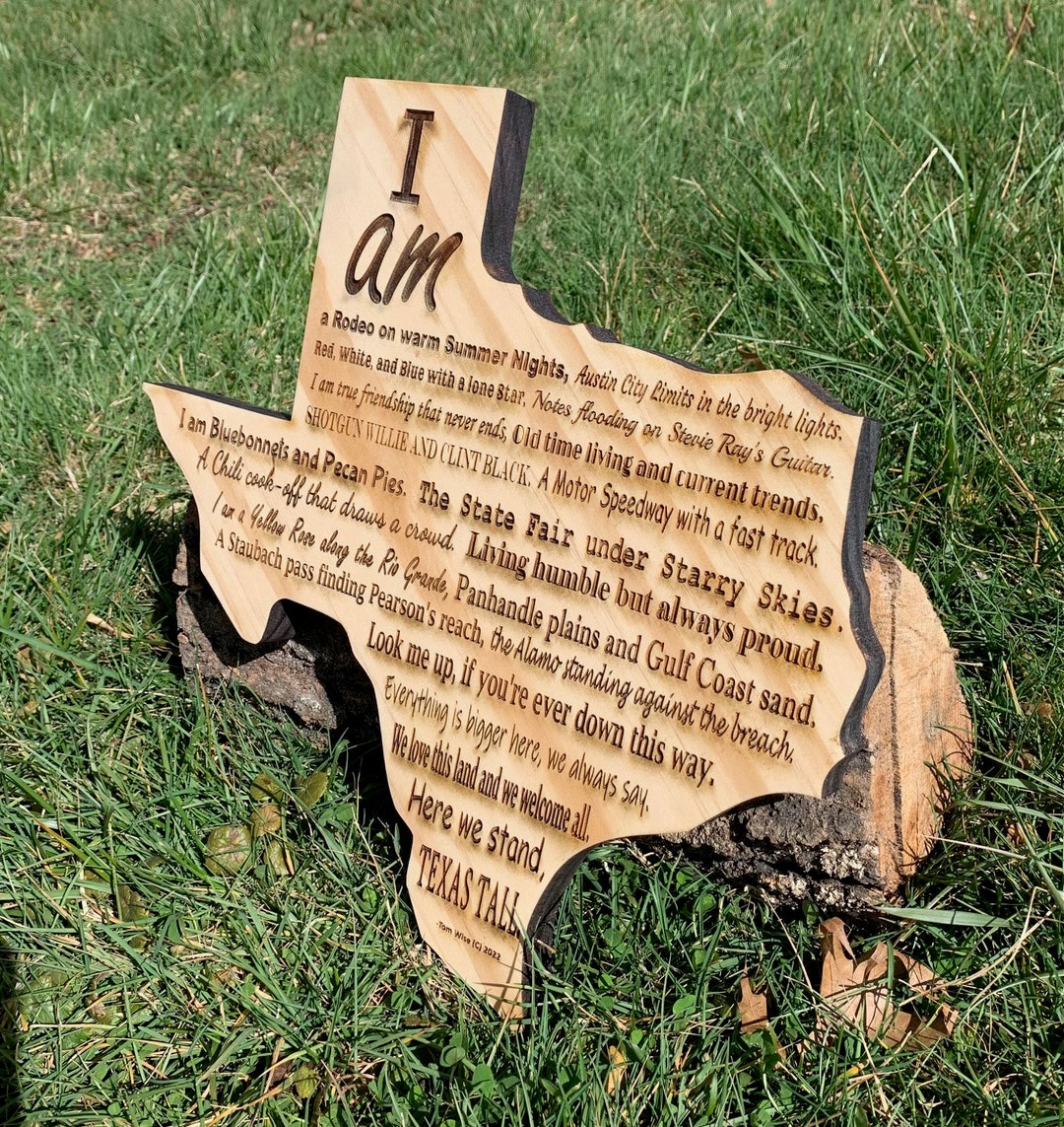 Texas Tall Original Poem Rustic Wood Sign 14 by 14 by 3/4 Laser Cut and ...