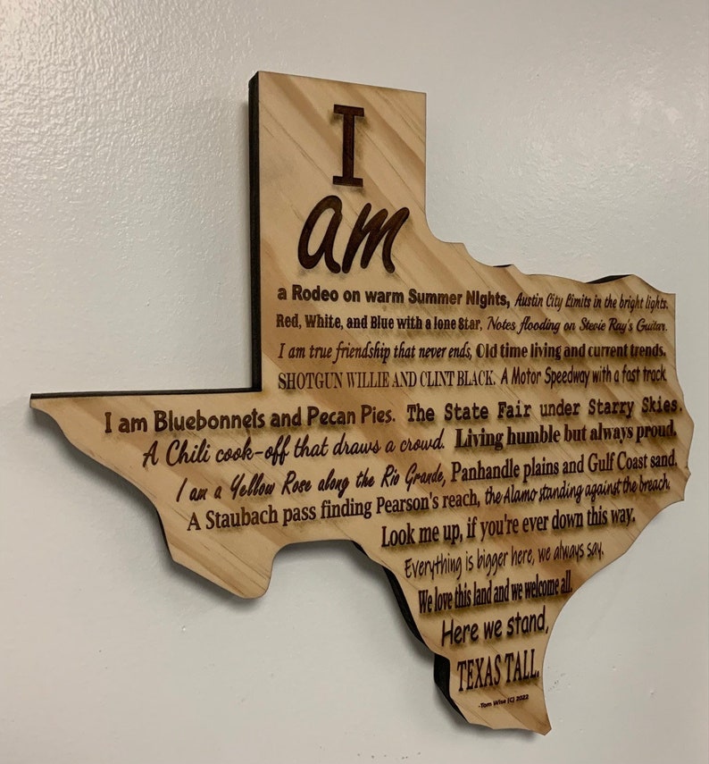 Texas Tall Original Poem Rustic Wood Sign 14 by 14 by 3/4 Laser Cut and ...