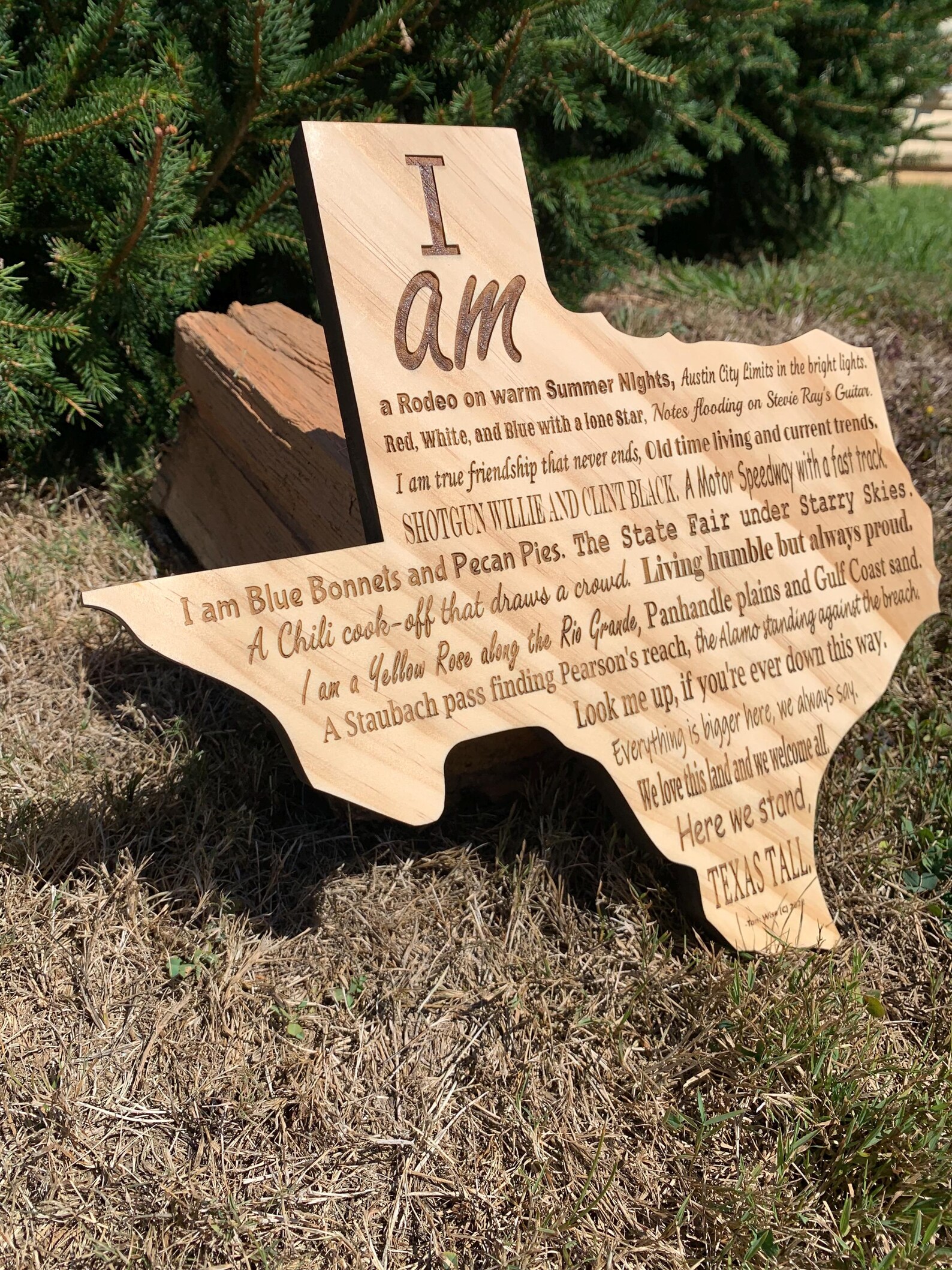 Texas Tall Original Poem Rustic Wood Sign 14" by 14" by 3/4" Laser Cut ...