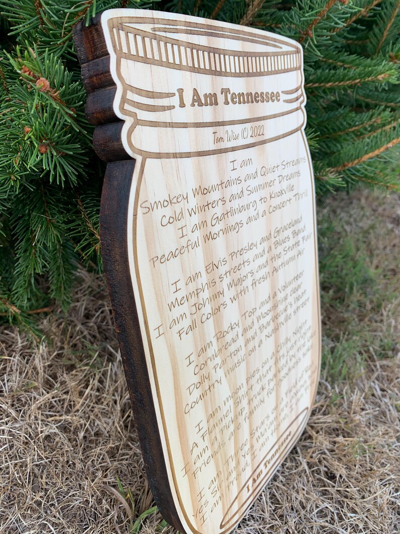 Tennessee Poem Rustic Wooden Mason Jar Sign 12" by 8 by 3/4" Laser Cut ...
