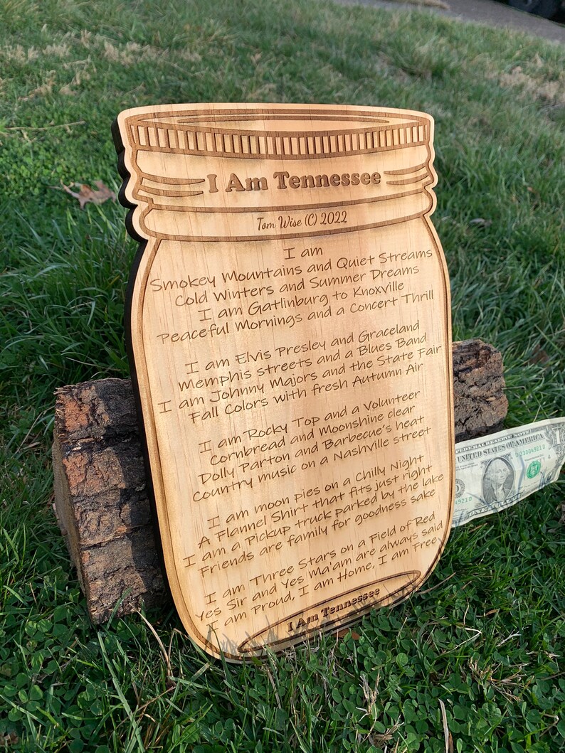 Tennessee Poem Rustic Wooden Mason Jar Sign 12 by 8 by 3/4 Laser Cut ...