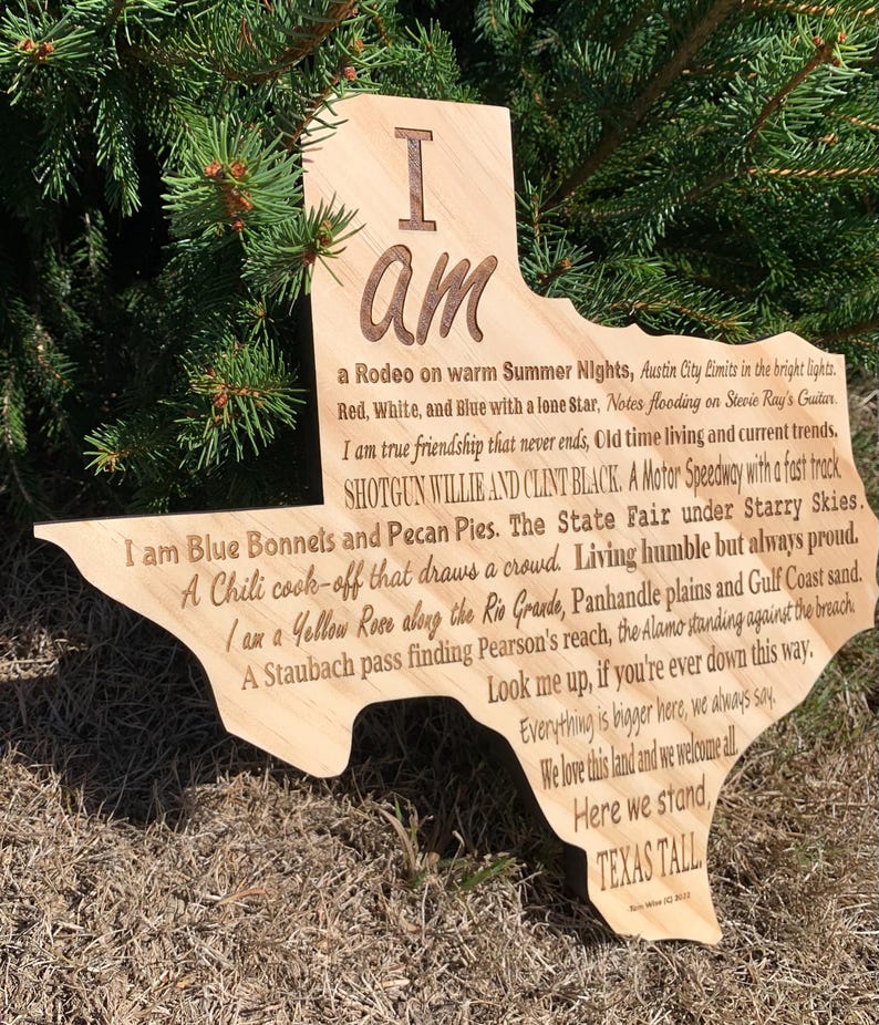 Texas Tall Original Poem Rustic Wood Sign 14" by 14" by 3/4" Laser Cut ...