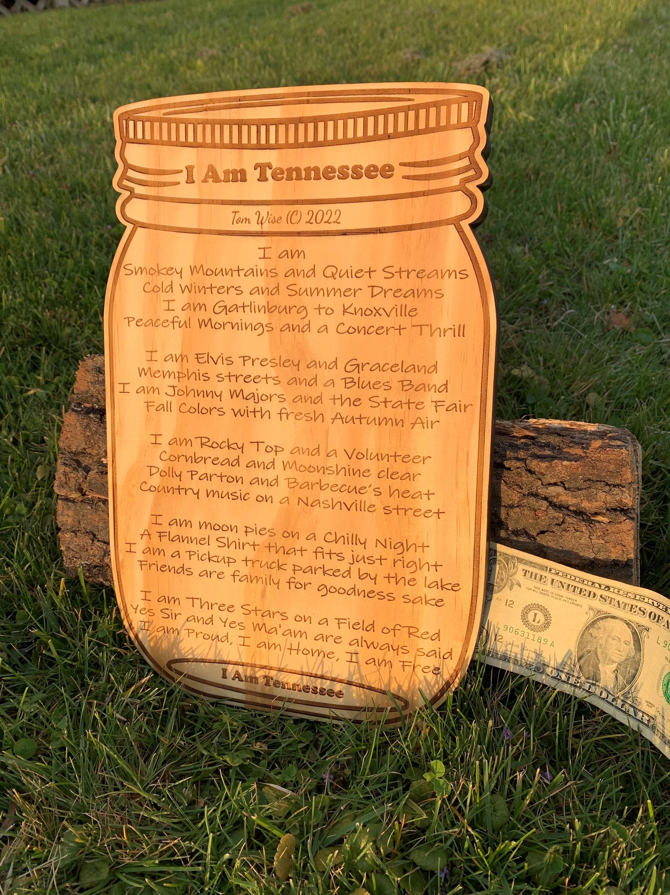 Tennessee Poem Rustic Wooden Mason Jar Sign 12 by 8 by 3/4 Laser Cut ...