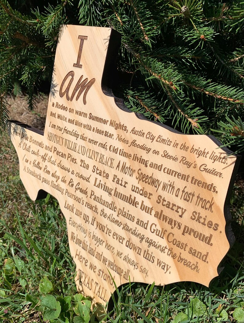Texas Tall Original Poem Rustic Wood Sign 14" by 14" by 3/4" Laser Cut ...