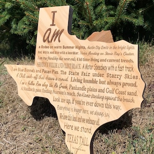 Texas Tall Original Poem Rustic Wood Sign 14" by 14" by 3/4" Laser Cut ...