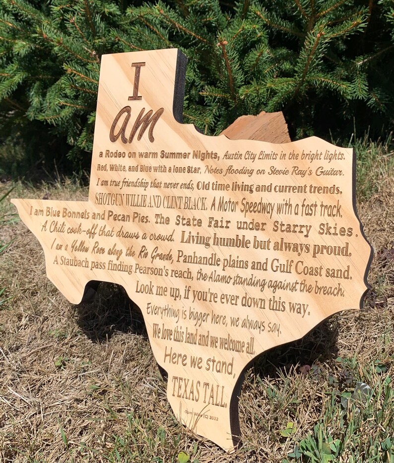 Texas Tall Original Poem Rustic Wood Sign 14" by 14" by 3/4" Laser Cut ...