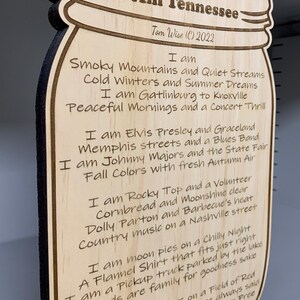 Tennessee Poem Rustic Wooden Mason Jar Sign 12" by 8 by 3/4" Laser Cut ...
