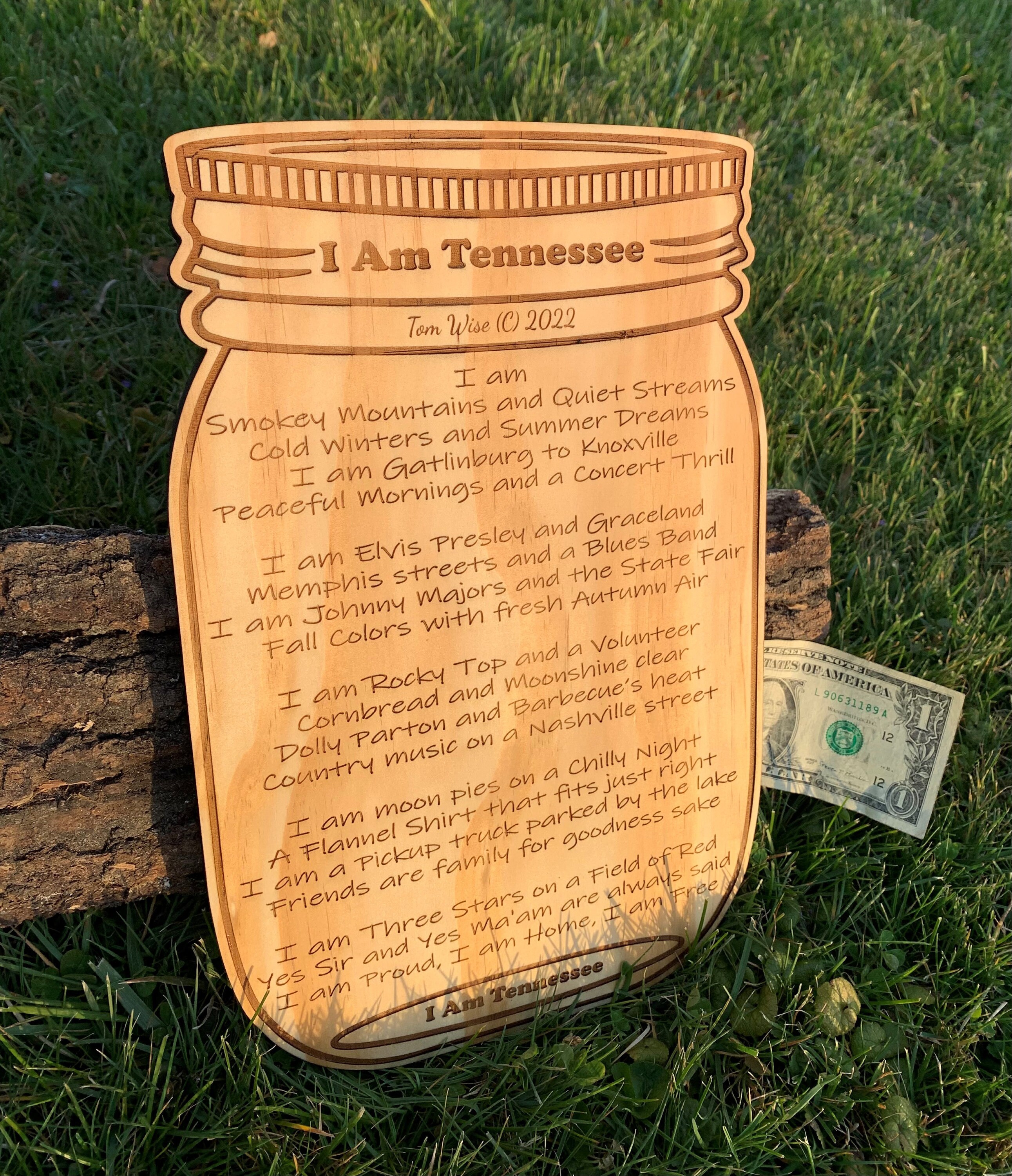 Tennessee Poem Rustic Wooden Mason Jar Sign 12 by 8 by 3/4 Laser Cut ...