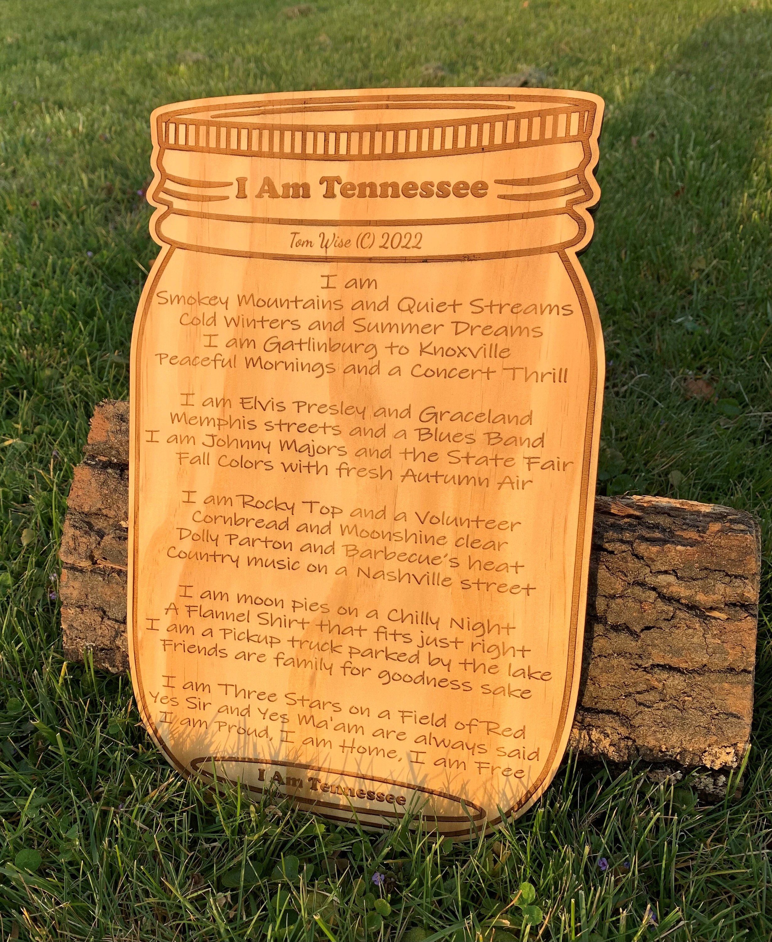 Tennessee Poem Rustic Wooden Mason Jar Sign 12 by 8 by 3/4 Laser Cut ...