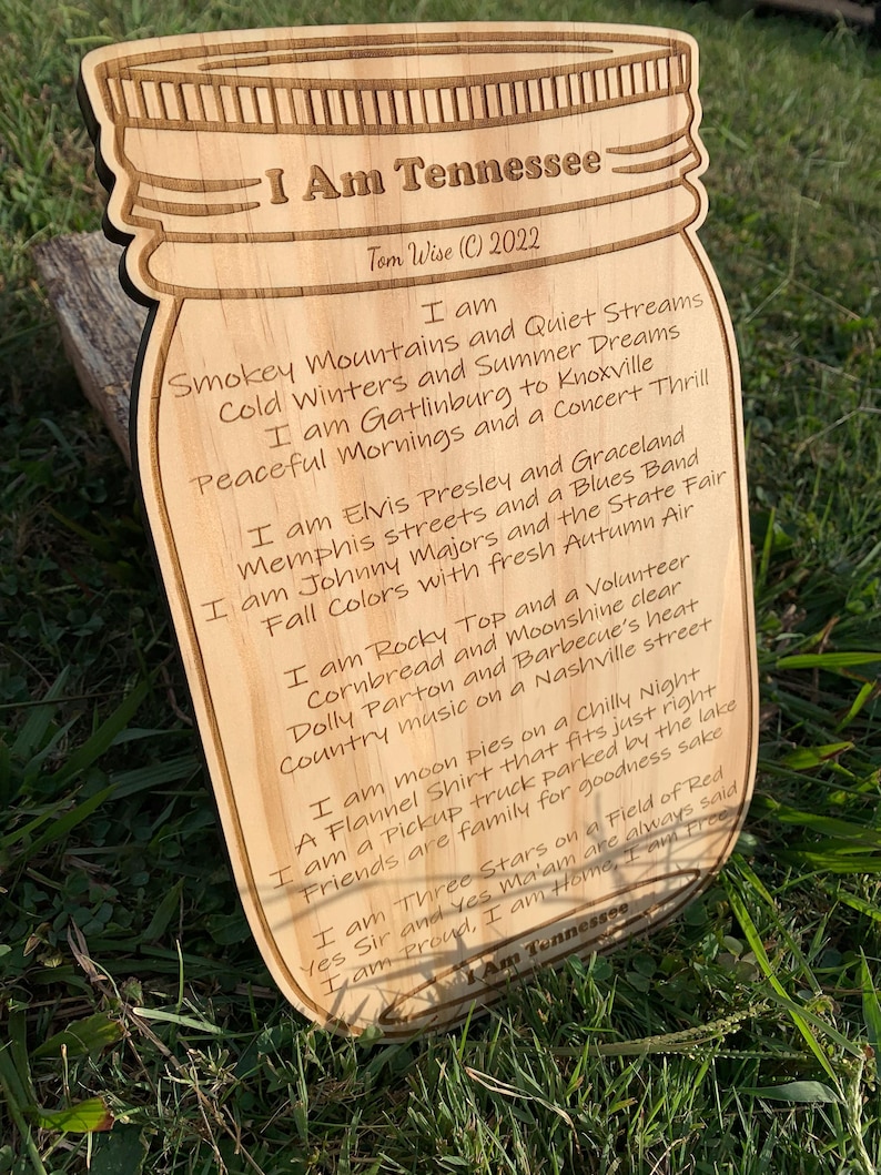 Tennessee Poem Rustic Wooden Mason Jar Sign 12" by 8 by 3/4" Laser Cut ...