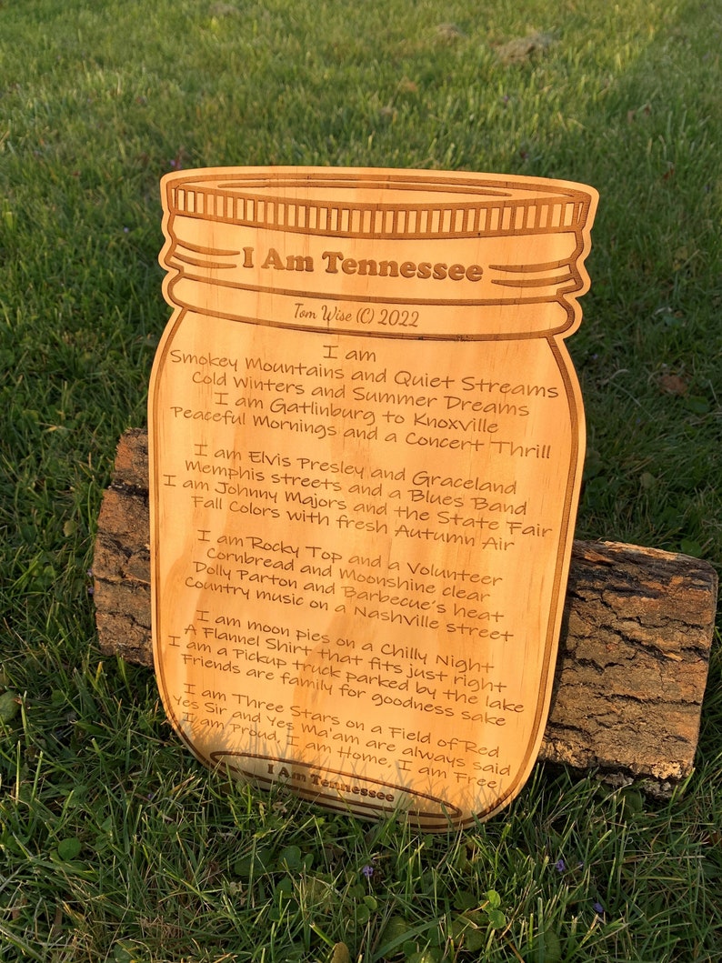 Tennessee Poem Rustic Wooden Mason Jar Sign 12" by 8 by 3/4" Laser Cut ...