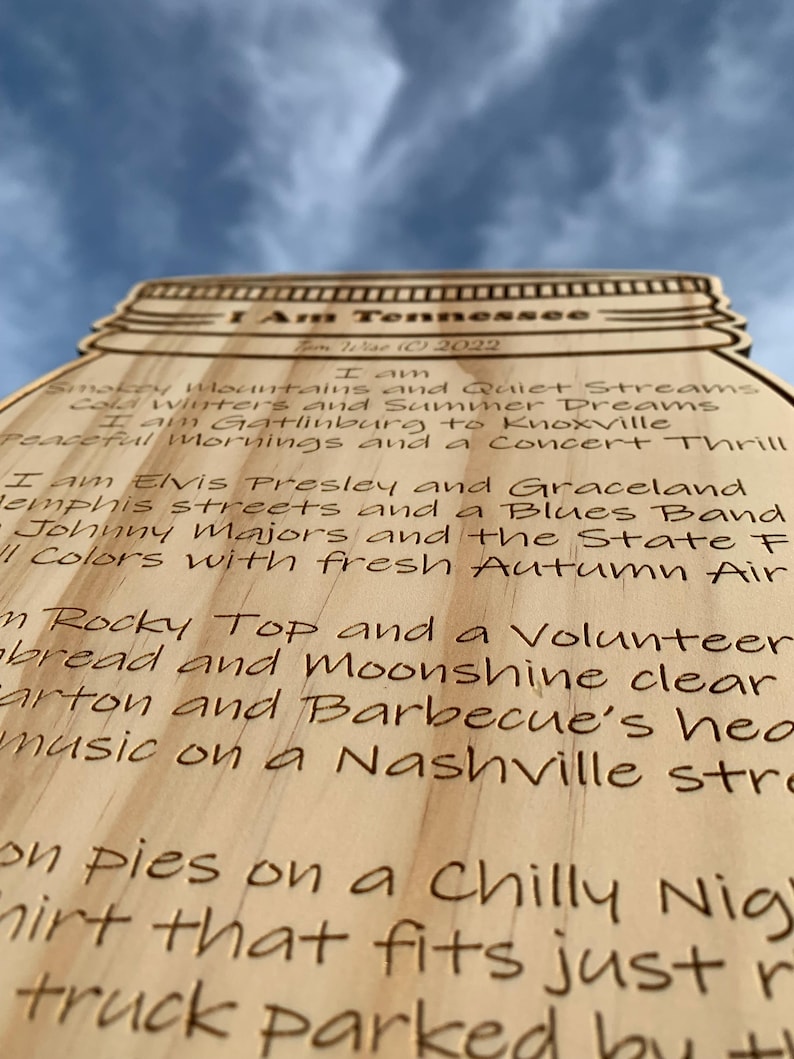 Tennessee Poem Rustic Wooden Mason Jar Sign 12" by 8 by 3/4" Laser Cut ...