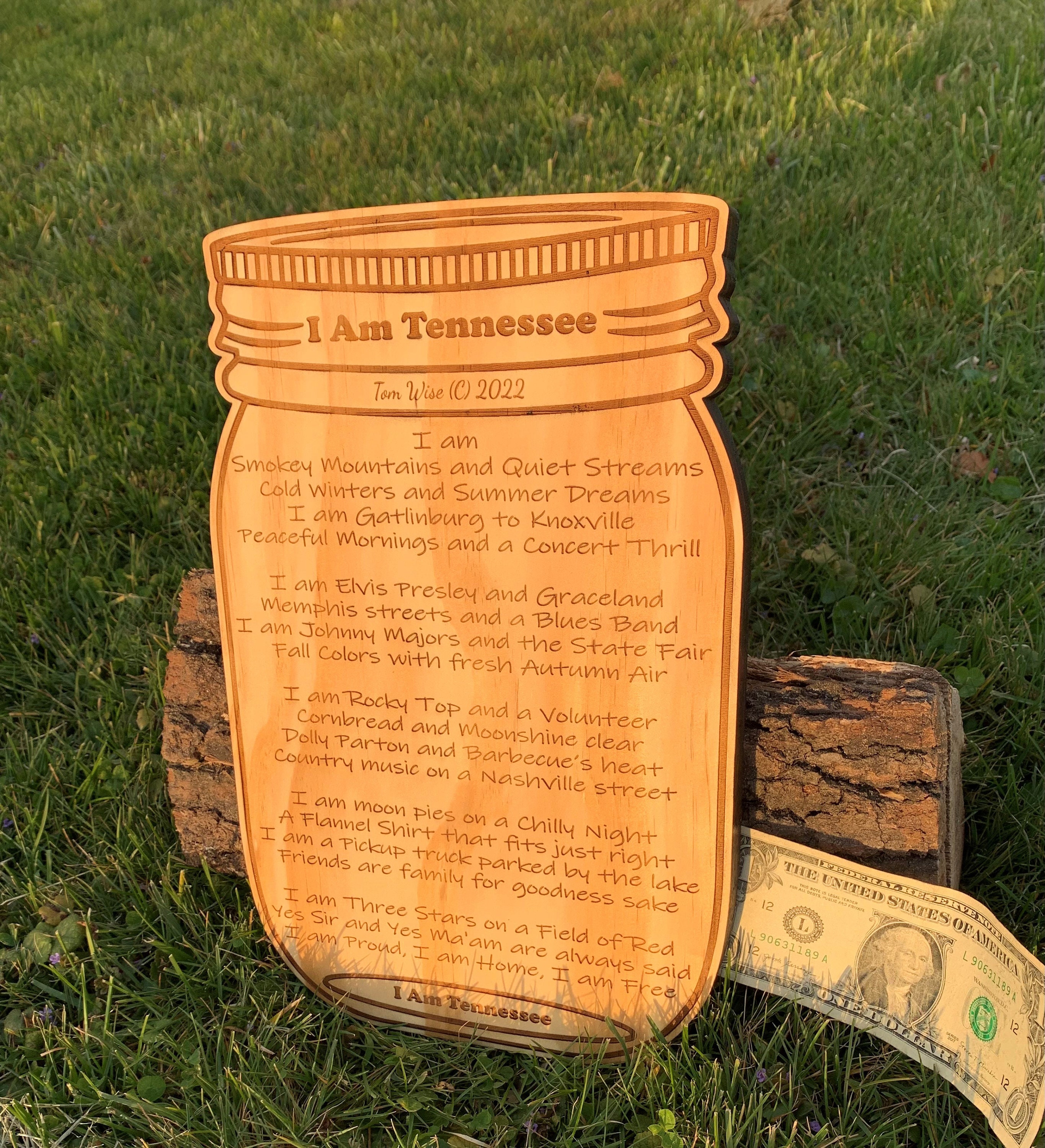 Tennessee Poem Rustic Wooden Mason Jar Sign 12 by 8 by 3/4 Laser Cut ...
