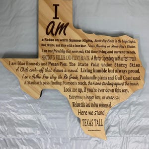 Texas Tall Original Poem Rustic Wood Sign 14" by 14" by 3/4" Laser Cut ...