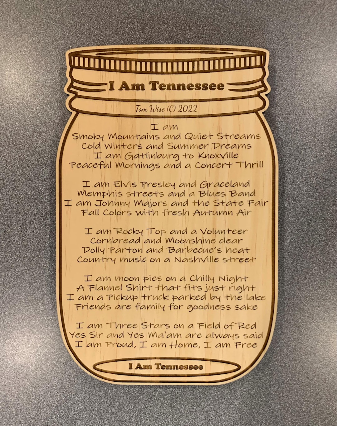 Tennessee Poem Rustic Wooden Mason Jar Sign 12" by 8 by 3/4" Laser Cut ...