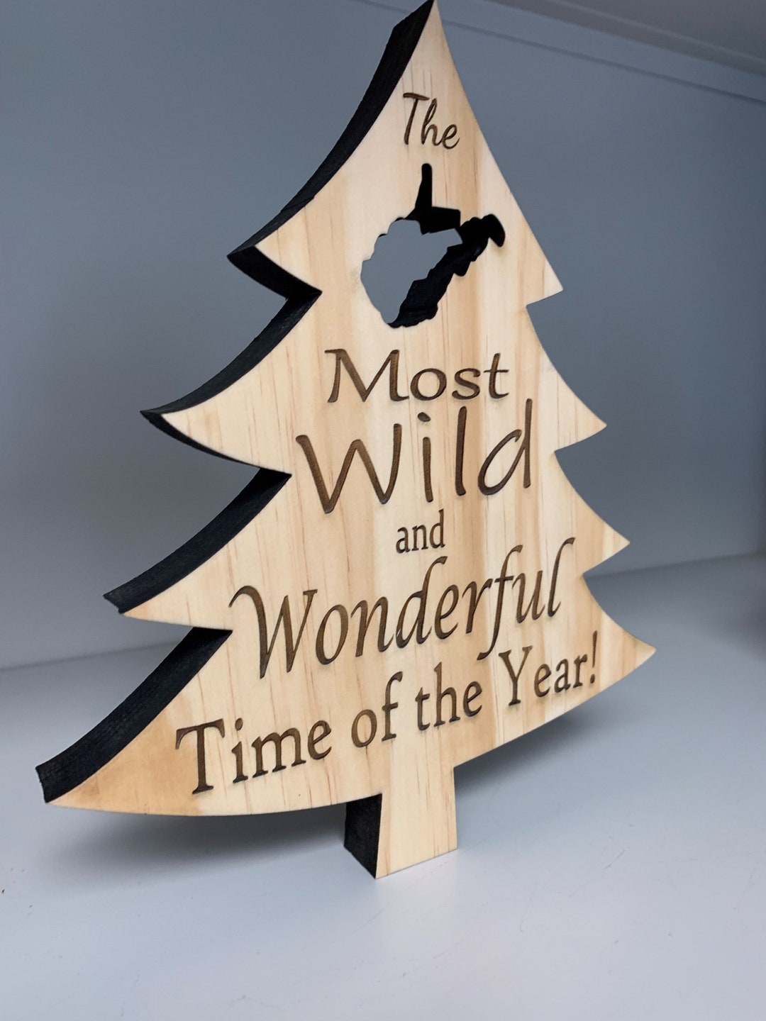 West Virginia Christmas Tree Rustic Wooden Free Standing Decor (the Most Wild and Wonderful Time ...