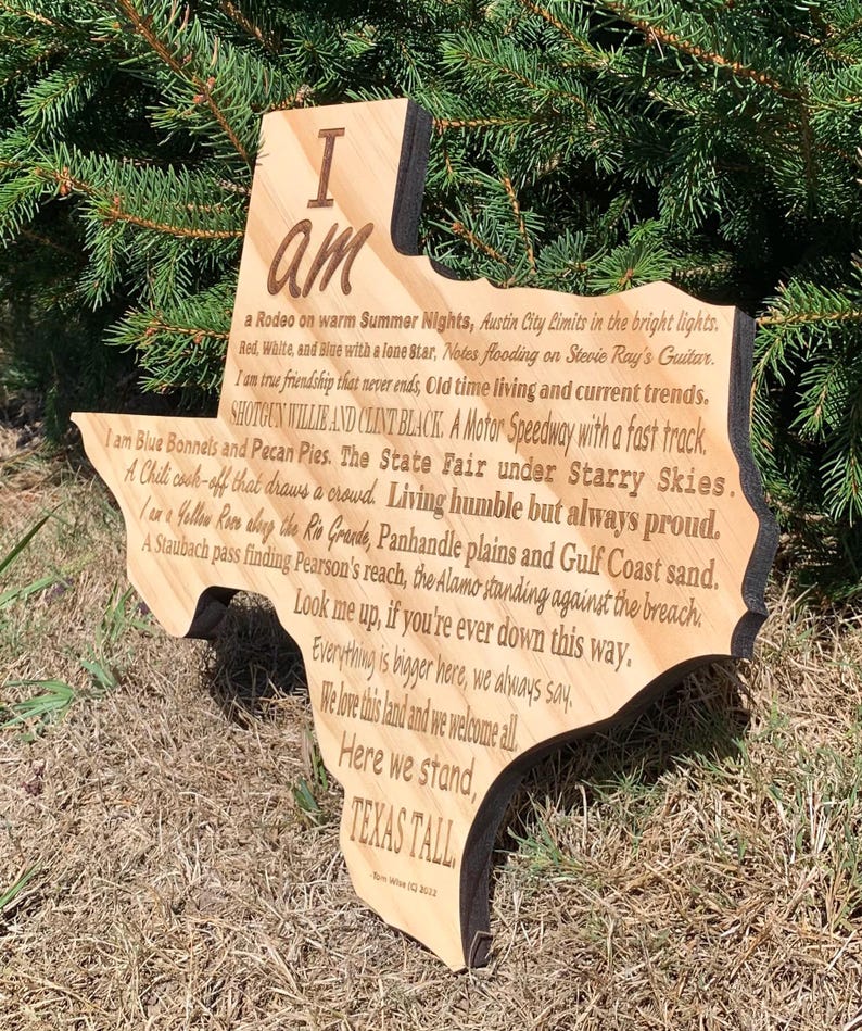 Texas Tall Original Poem Rustic Wood Sign 14" by 14" by 3/4" Laser Cut ...