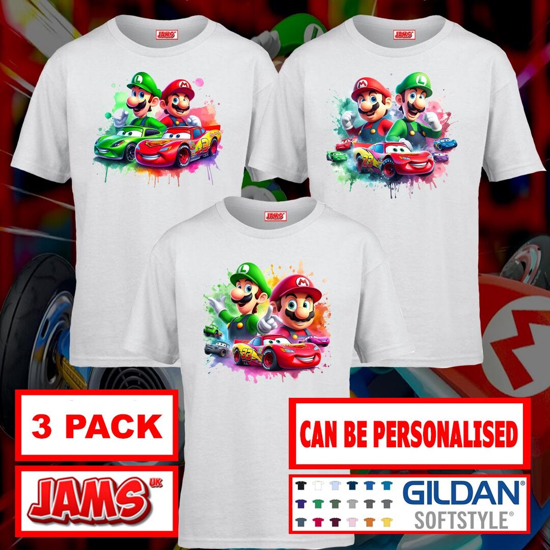 Disney Cars Lightning Mcqueen and Super Mario Cart T Shirts 3 Pack - Etsy
