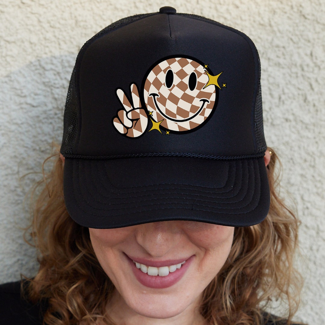 Peace Smiley Face Hat, Peace Sign, Smiley Face Trucker Hat, Happy Face ...
