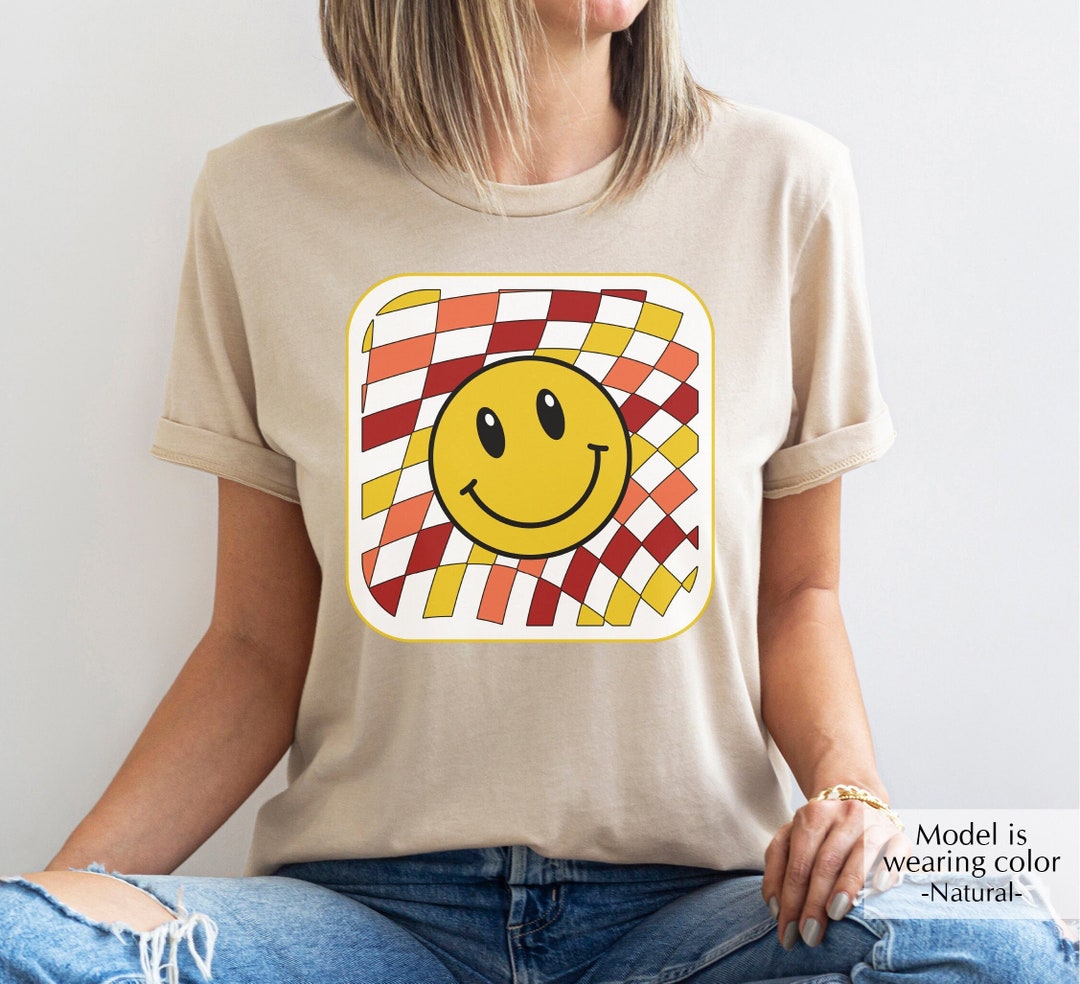 Checkered Smiley Face Shirt, Smile Face Shirt, Smiley Graphic Tee ...