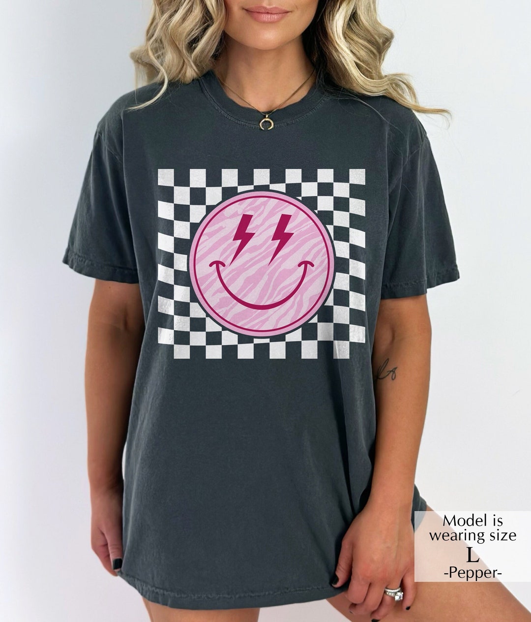 Smiley Face Shirt, Comfort Color Smiley Shirt, Checkered Smiley Face ...