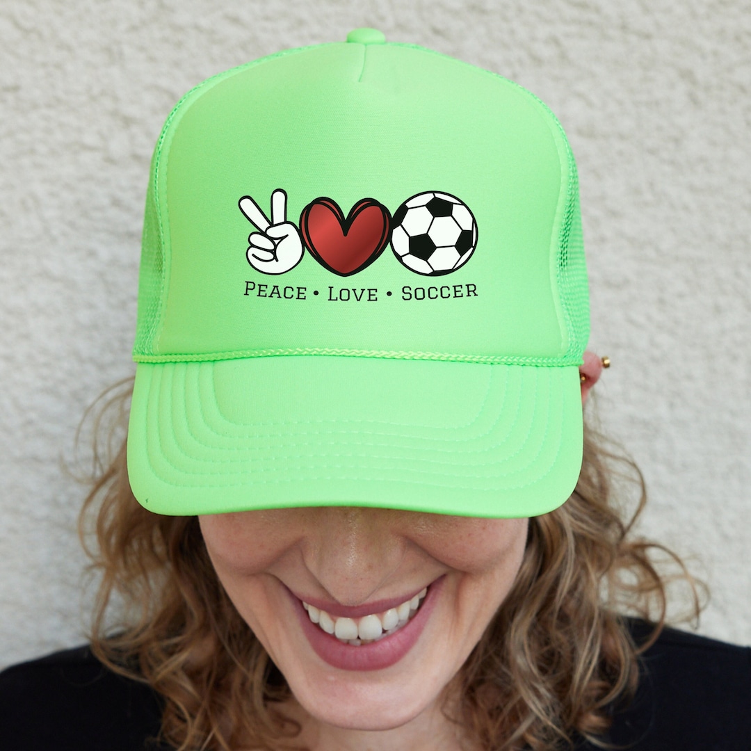 Peace Love Soccer Hat, Soccer Mom Hat, Soccer Lover Trucker Hats ...