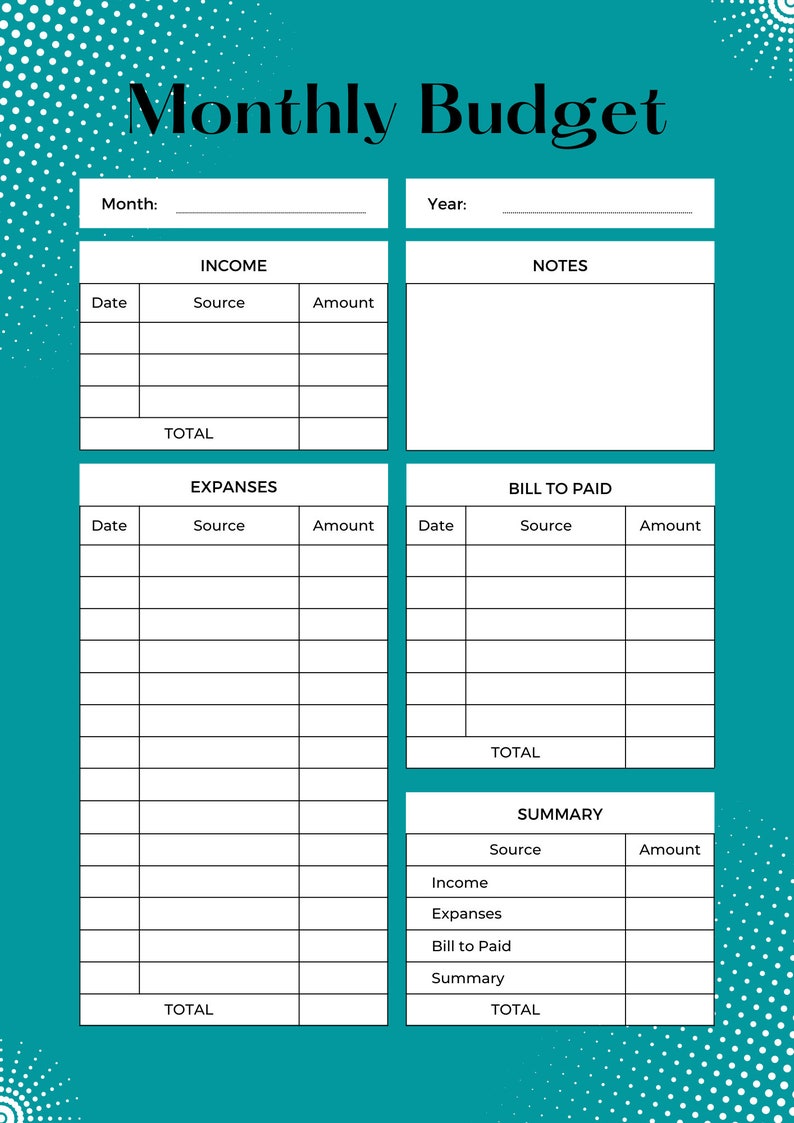 Printable Monthly Budget Template Budget Tracker Debt - Etsy
