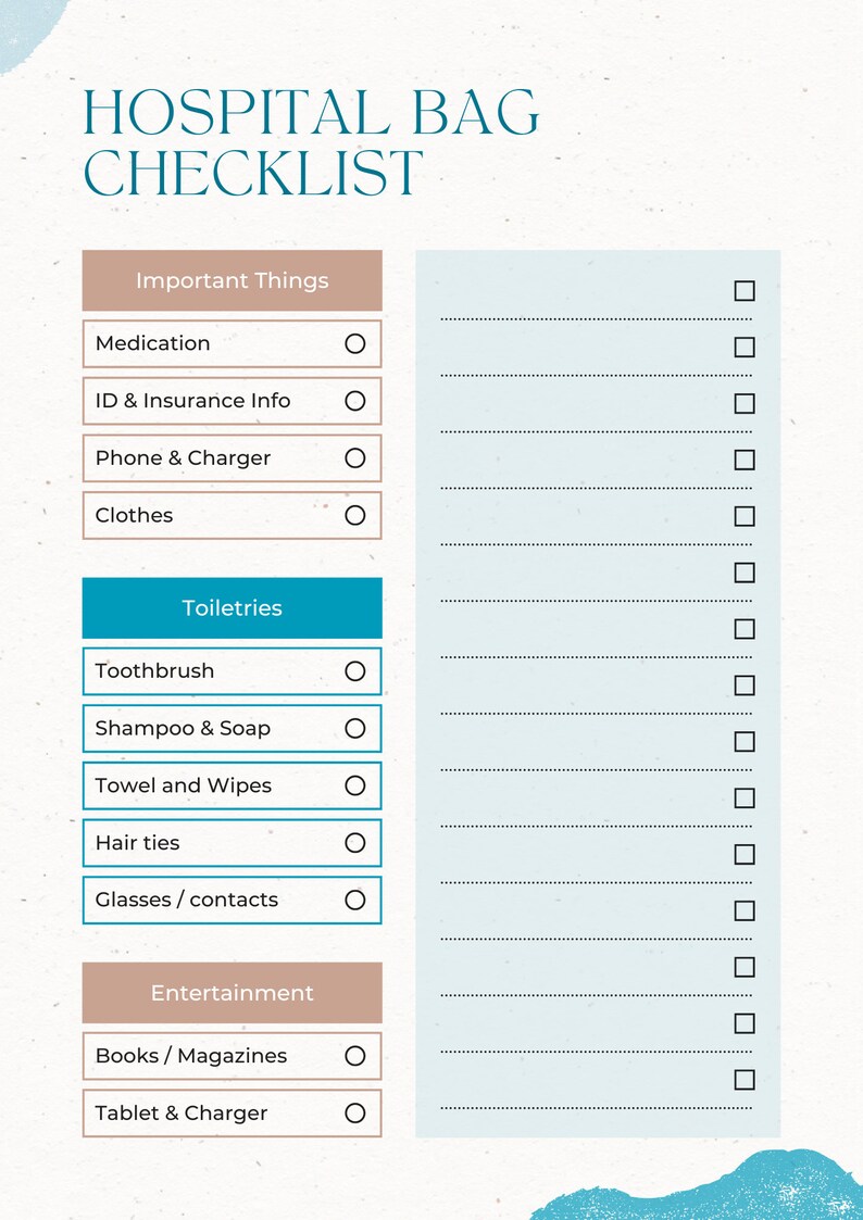 Printable Hospital Bag Checklist, Doctor's Instructions , House Seater ...