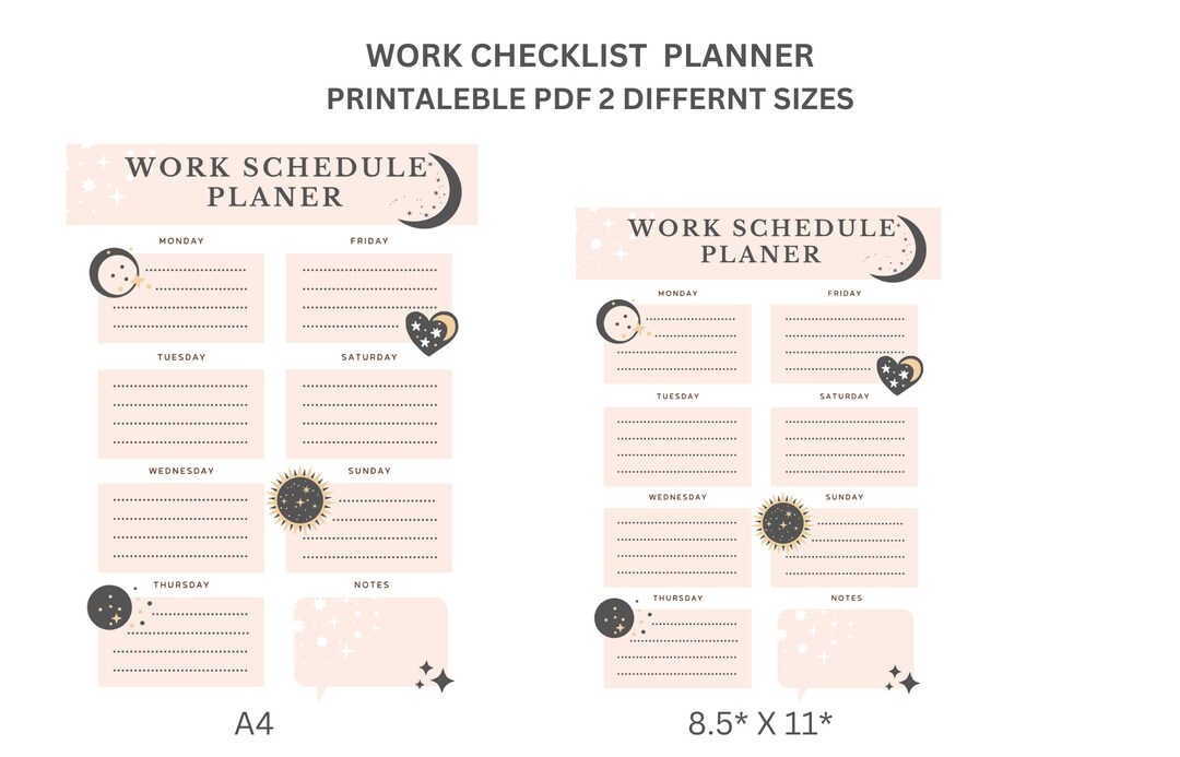 Work Checklist Template, Work Day Organizer Planner, to Do List, Daily ...