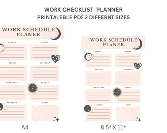 Work Checklist Template, Work Day Organizer Planner Page, Work Planner ...