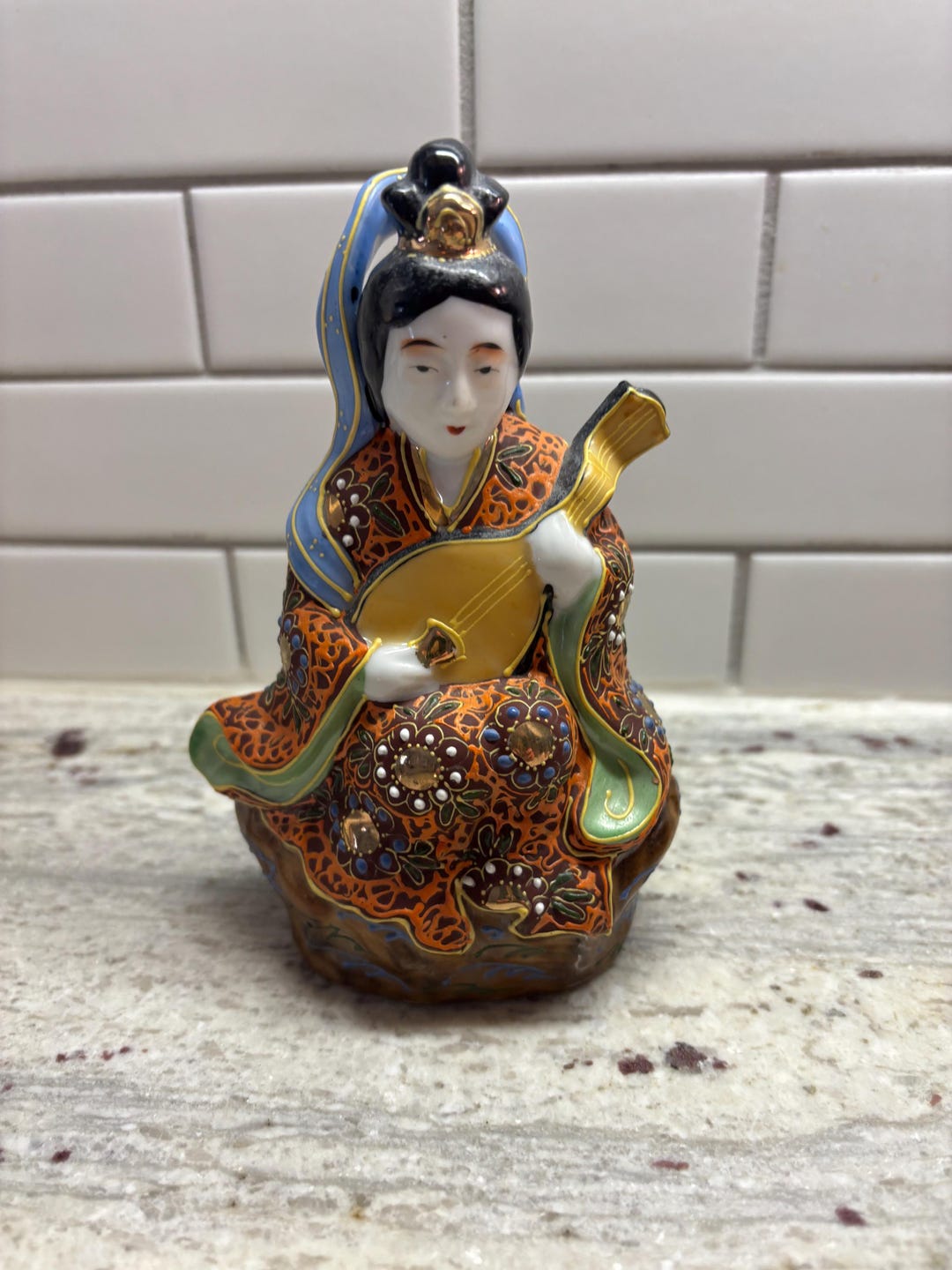 Japanese Kutani Ware - Woman in Traditional Clothes Holding a Biwa ...