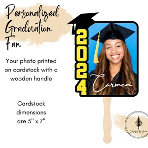 Personalized Graduation Fan, Grad 2024, Grad Cake Topper, Grad Face on ...