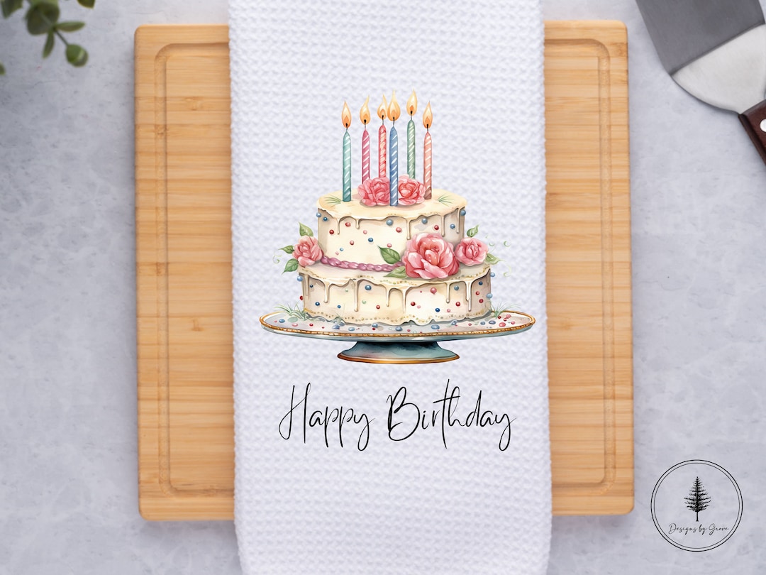 Happy Birthday Birthday Cake Kitchen Towel, Kitchen Towel, Birthday ...